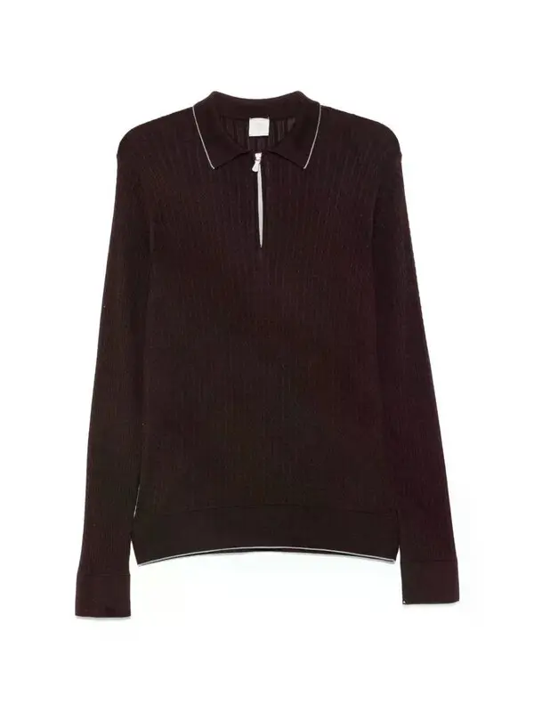 Eleventy Ribbed-knit Half-zip Polo Shirt