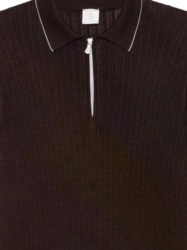 Eleventy Ribbed-knit Half-zip Polo Shirt