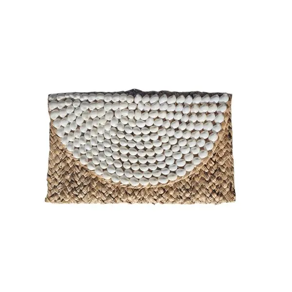 OHSUN Neutrals / Stella Straw & Shell Clutch Porcelain