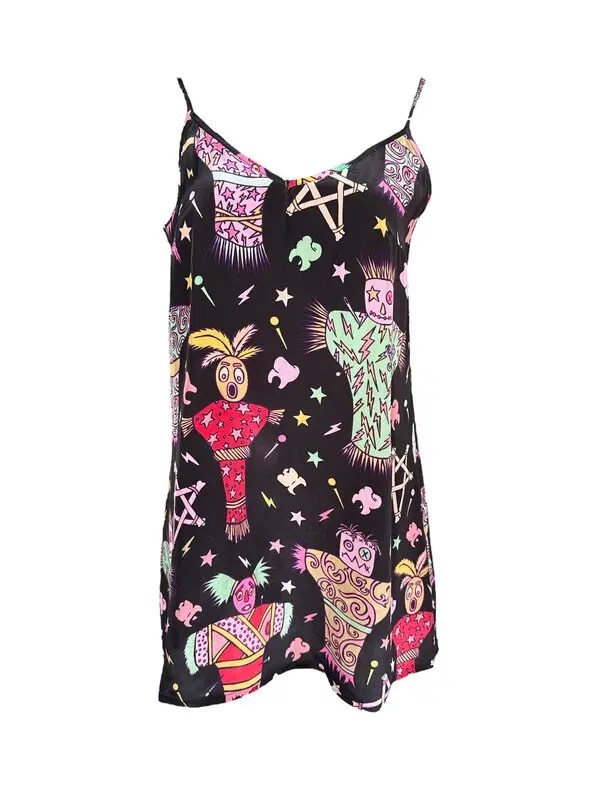 ANY OLD IRON Black / Pink Multicolor Voodoo Short Dress