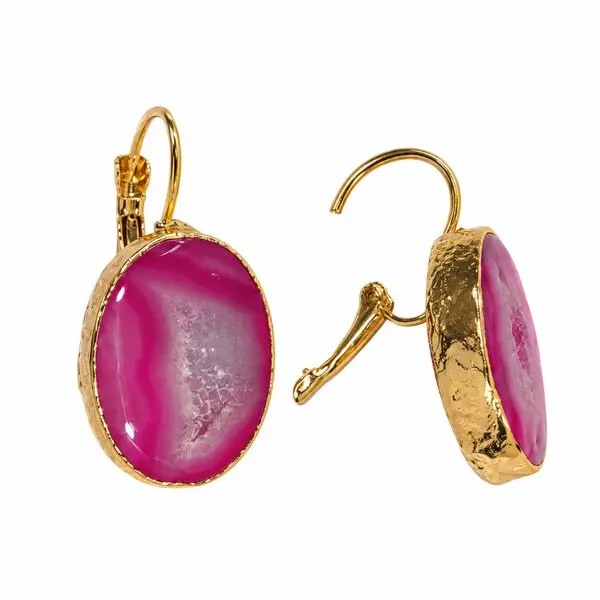 BY OZGE Pink / Gold Radiant Energy Pink Druzy Agate Gold-plated Drop Earrings Pink