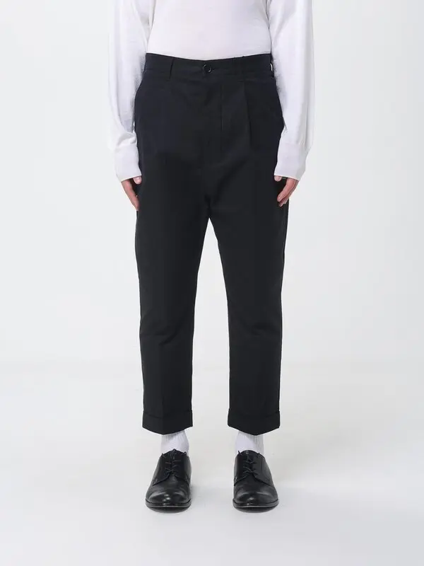 AMI Paris Carrot Fit Cotton Trousers With Front Pleats - Black