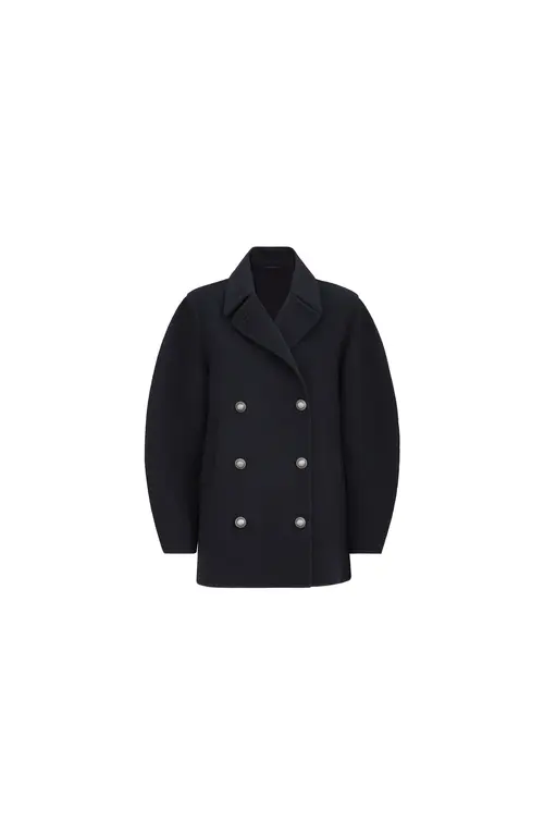 Brunello Cucinelli Hand-crafted Pea Coat In Virgin Wool And Cashmere Double Cloth With Monili - Cobalt