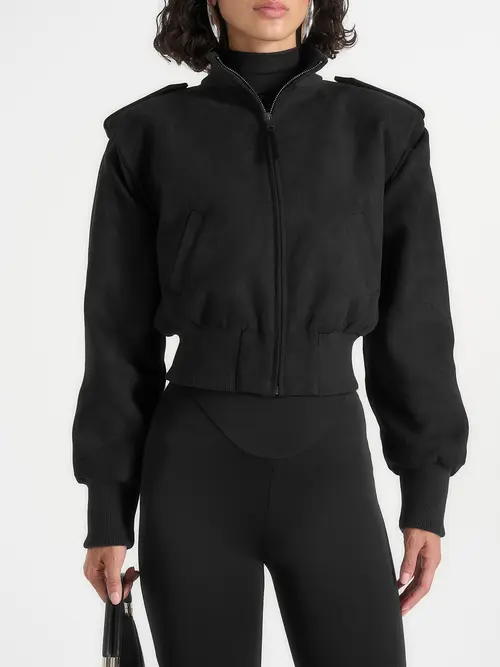 Manière De Voir Delfina Suede Trench-detail Bomber Jacket - Black