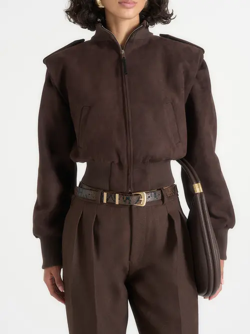 Manière De Voir Delfina Suede Trench-detail Bomber Jacket - Brown
