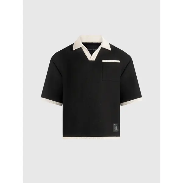 Manière De Voir Brice Boxy Crochet Detail Polo Shirt - Black