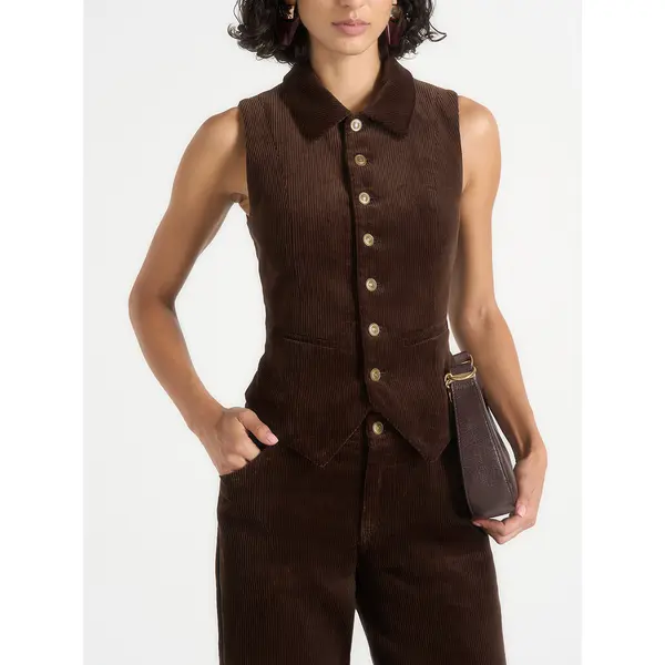 Manière De Voir Nancy Corduroy Cinched Waistcoat With Point Collar - Brown