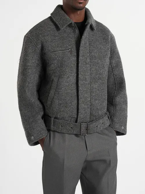 Manière De Voir Ezra Wool Belted Bomber Jacket - Grey