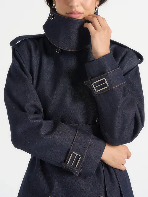 Manière De Voir Esther Denim Trench Coat With Double Belt - Indigo