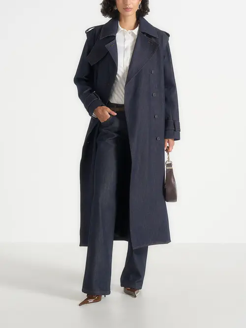 Manière De Voir Esther Denim Trench Coat With Double Belt - Indigo
