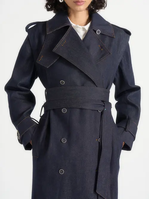 Manière De Voir Esther Denim Trench Coat With Double Belt - Indigo