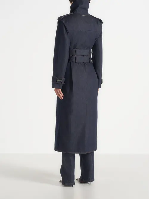 Manière De Voir Esther Denim Trench Coat With Double Belt - Indigo
