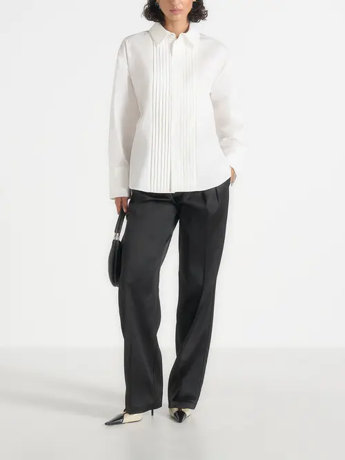 Manière De Voir Hope Oversized Pleated Tuxedo Cotton Shirt