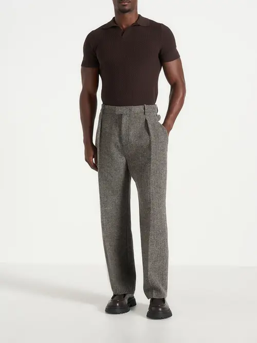 Manière De Voir Dorian Wool-blend Herringbone Pleated Trousers