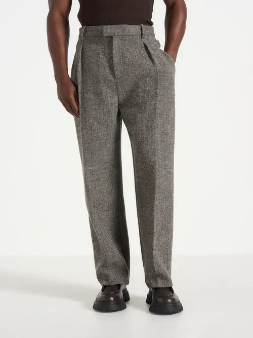 Manière De Voir Dorian Wool-blend Herringbone Pleated Trousers