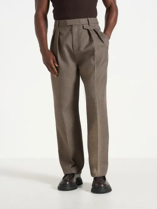 Manière De Voir Pierre Houndstooth Twin Pleat Trousers - Brown
