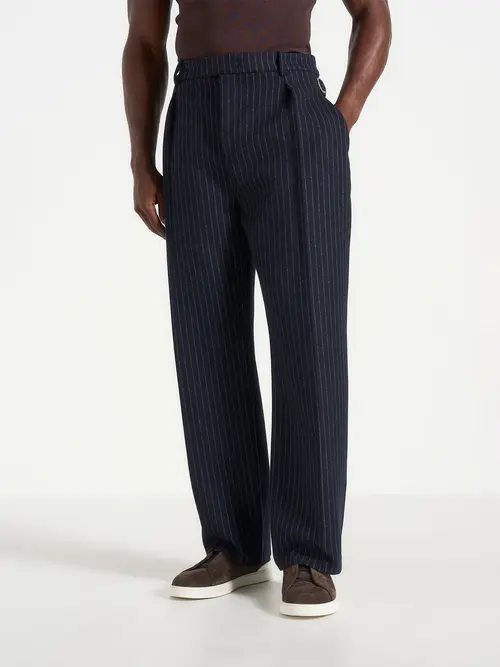 Manière De Voir Dorian Wool Pinstripe Pleated Trousers - Navy