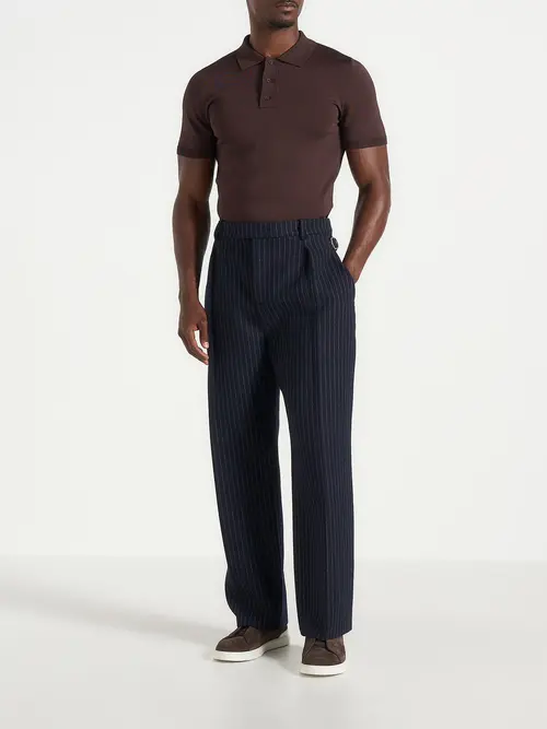 Manière De Voir Dorian Wool Pinstripe Pleated Trousers - Navy