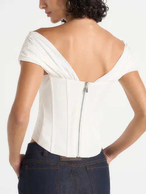 Manière De Voir Ursula Ruched Off-shoulder Cotton Corset Top