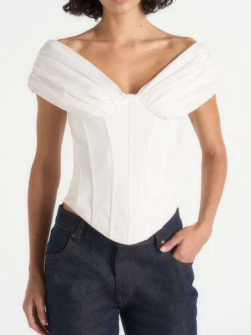 Manière De Voir Ursula Ruched Off-shoulder Cotton Corset Top