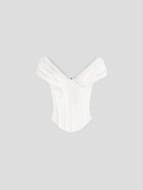 Manière De Voir Ursula Ruched Off-shoulder Cotton Corset Top