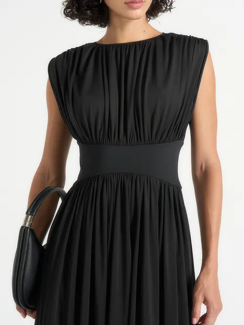 Manière De Voir Ivana Cinched Maxi Dress With Detachable Sleeves - Black