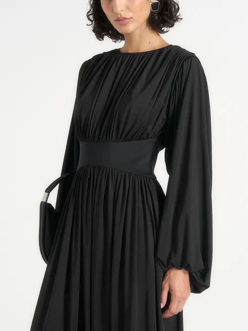 Manière De Voir Ivana Cinched Maxi Dress With Detachable Sleeves - Black