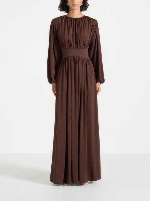 Manière De Voir Ivana Cinched Maxi Dress With Detachable Sleeves - Brown