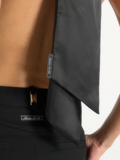 Manière De Voir Phoebe Satin Blouson Tie-neck Open Back Top