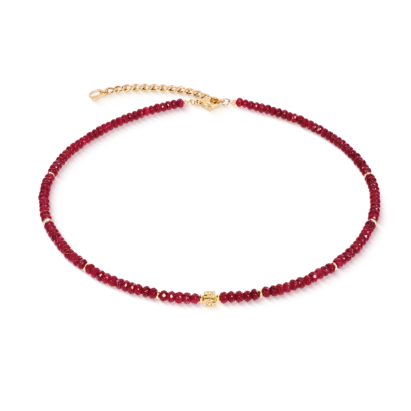COEUR DE LION Necklace Hammered Cube - Ruby Gold