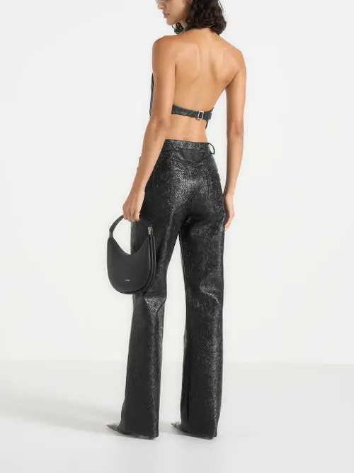 Manière De Voir Claudette Embossed Leather Halterneck Backless Top