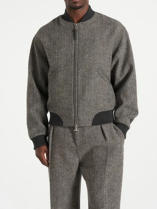 Manière De Voir Leandro Herringbone Wool Bomber Jacket - Grey