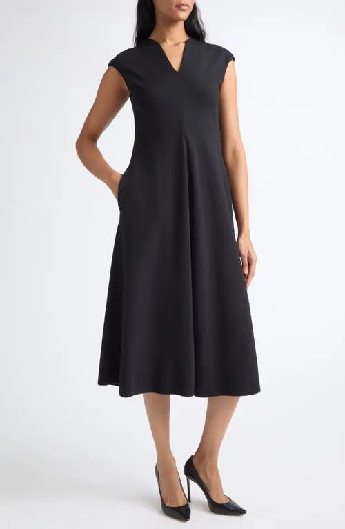 Emporio Armani Punto Milano V-neck Midi Dress - Solid Black