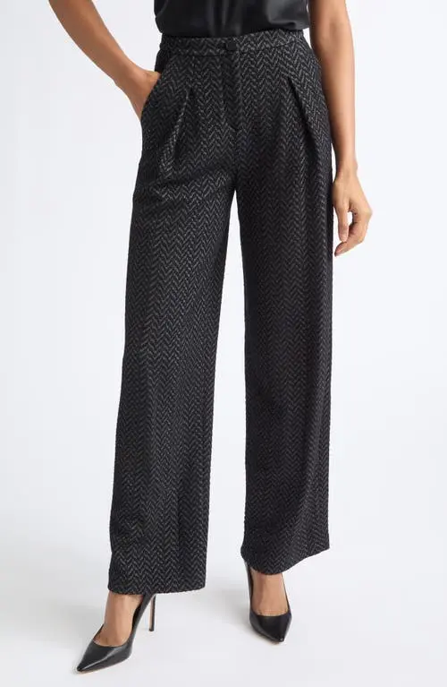Emporio Armani Chevron Jersey Wide Leg Pants - Solid Black