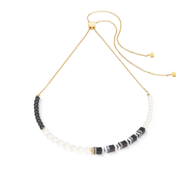 COEUR DE LION Precious Fusion Offset Slider Necklace Onyx - Black-white