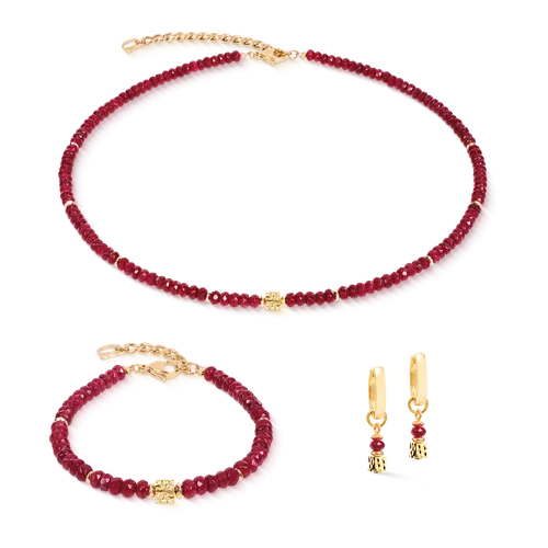 COEUR DE LION Bracelet Hammered Cube Ruby Gold