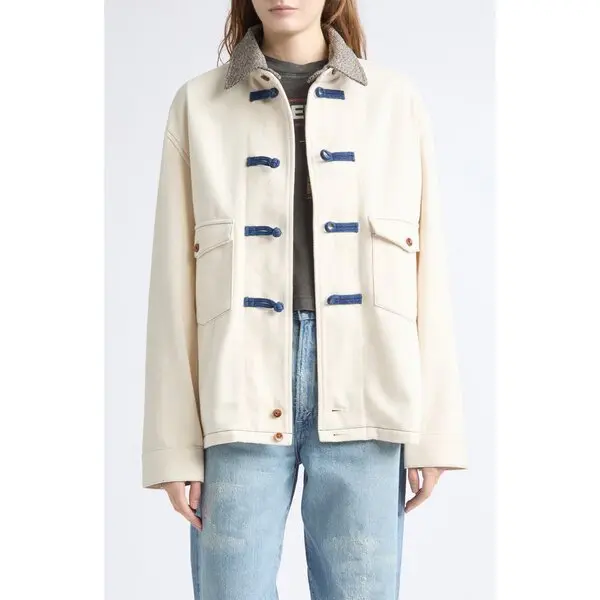 KURO Loose Denim Jacket With Adjustable Collar - White