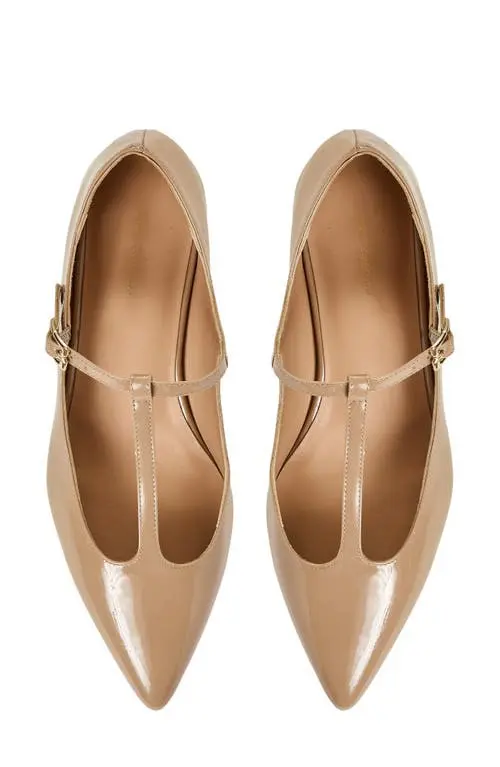 Bruno Magli Jianna Leather T-strap Mary Jane Flat - Biscuit