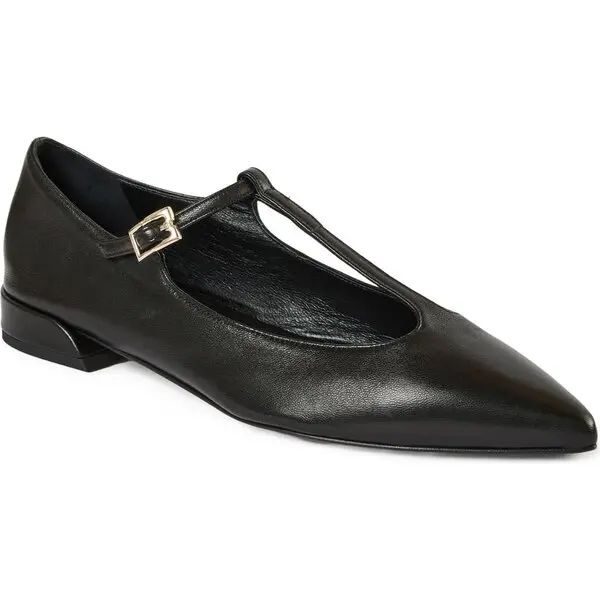 Bruno Magli Jianna Leather T-strap Mary Jane Flat - Black