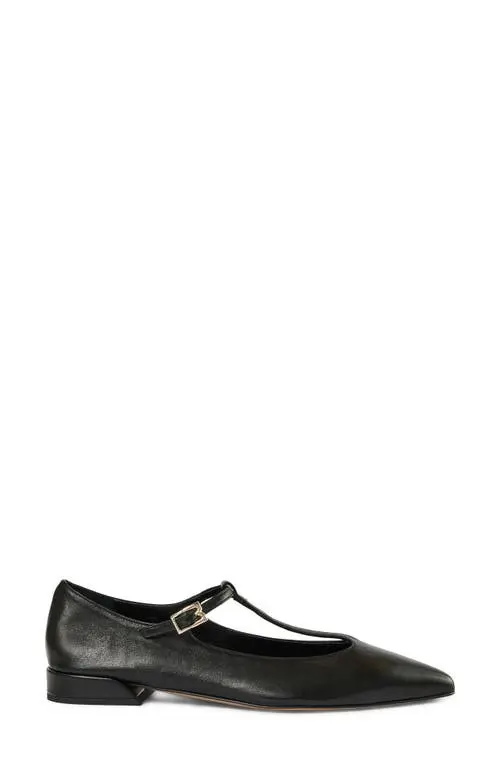 Bruno Magli Jianna Leather T-strap Mary Jane Flat - Black