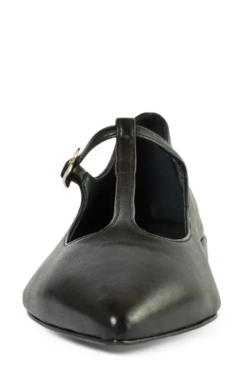 Bruno Magli Jianna Leather T-strap Mary Jane Flat - Black