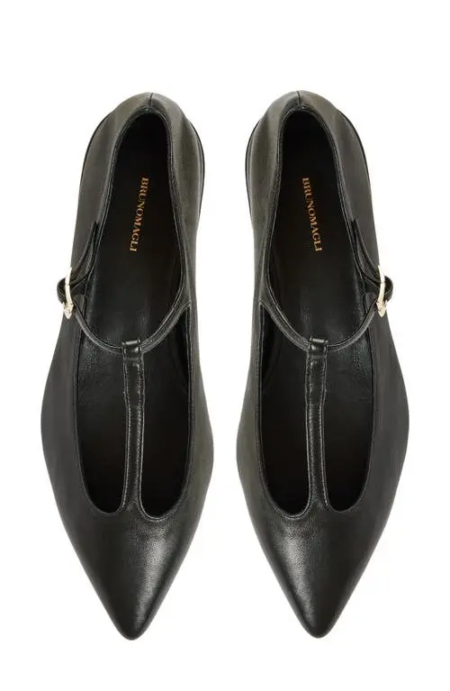 Bruno Magli Jianna Leather T-strap Mary Jane Flat - Black