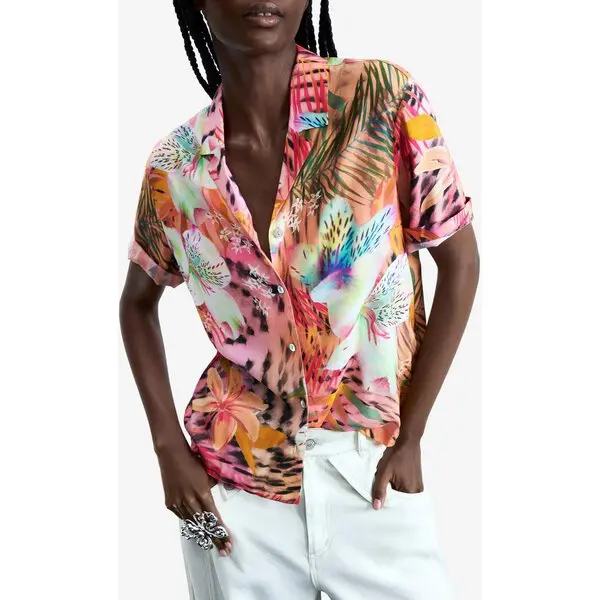 Desigual Tropical Notched Collar Shirt