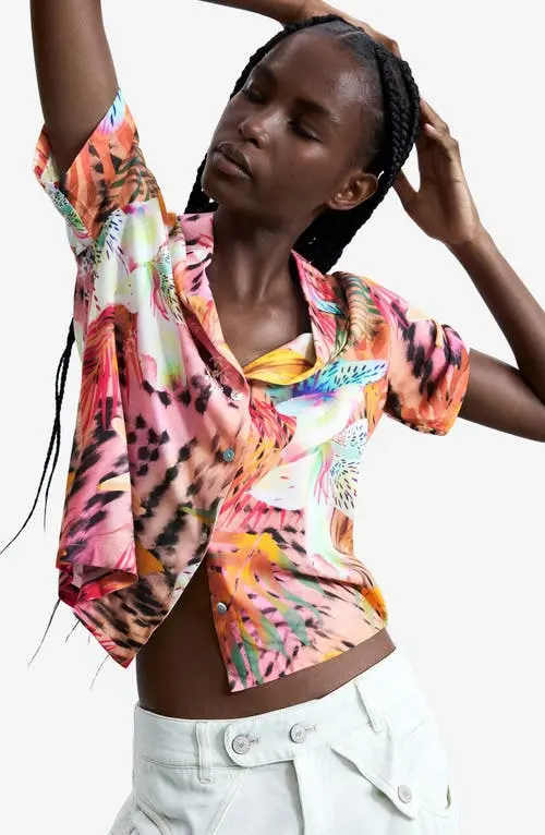 Desigual Tropical Notched Collar Shirt