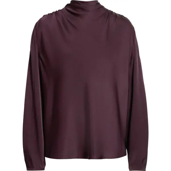Vince Drape Cowl Neck Long Sleeve Silk Blend Top - Blackberry