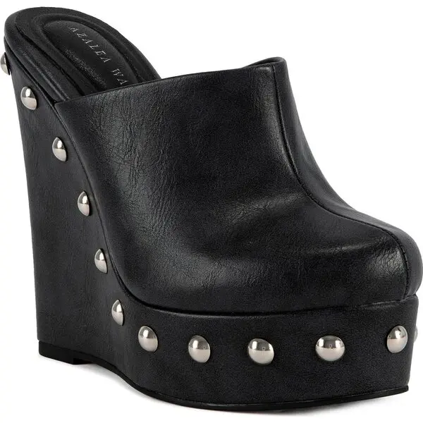 AZALEA WANG Riala Faux Leather Studded Wedge Mule