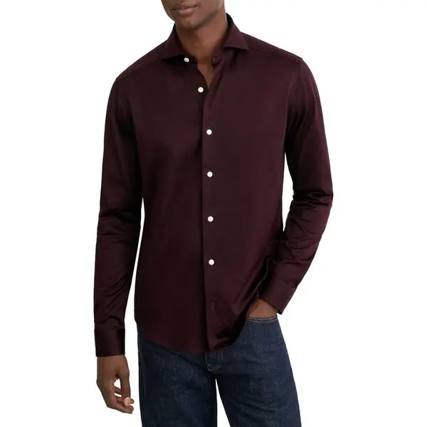 Eton Slim Fit Filo Di Scozia Cotton Jacquard Shirt - Medium Red