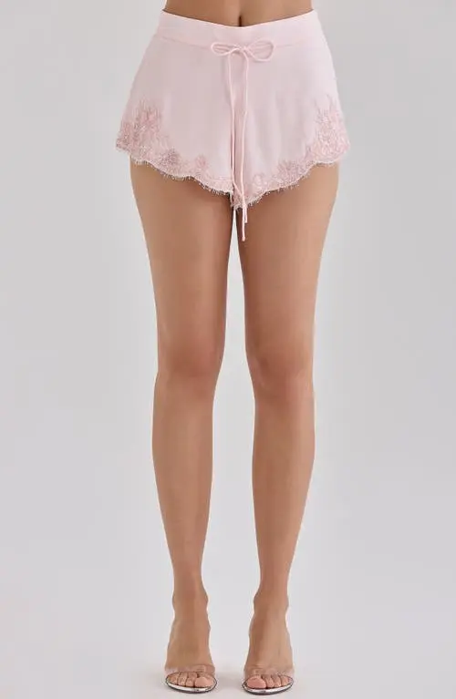 House Of Cb Faye Lace Trim Satin Pajama Shorts - Pink