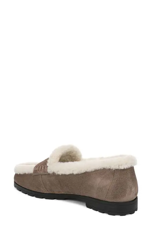 Veronica Beard Penny Lug Loafer With Genuine Shearling Trim - Bark Suede