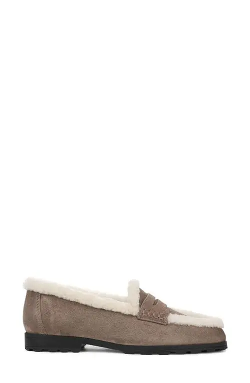 Veronica Beard Penny Lug Loafer With Genuine Shearling Trim - Bark Suede